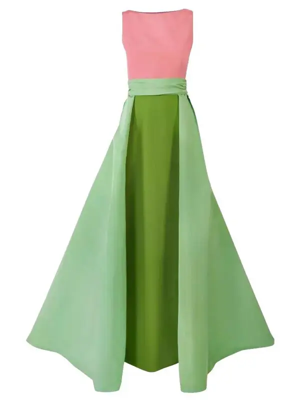 Carolina Herrera Color-blocked Column Gown With Overskirt - Green