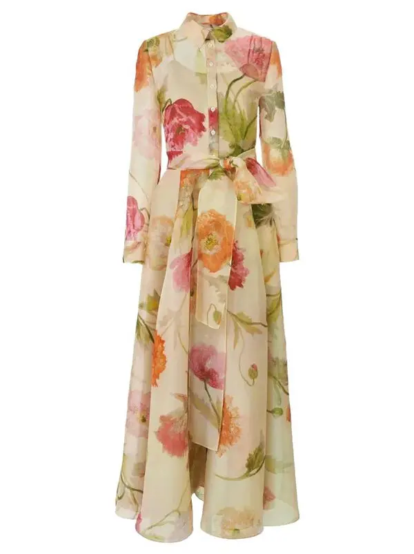 Carolina Herrera Poppy-print Organza Trench Gown - Neutrals