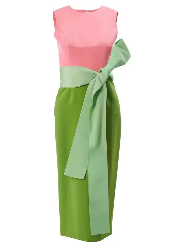 Carolina Herrera Color-blocked Midi Dress With Sash - Green