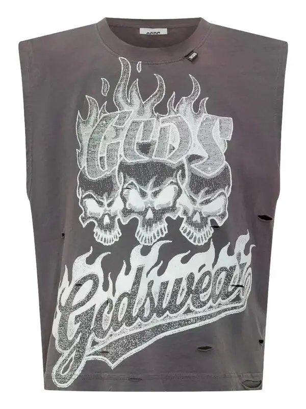Gcds Distressed Riders Sleeveless T-shirt - Grey