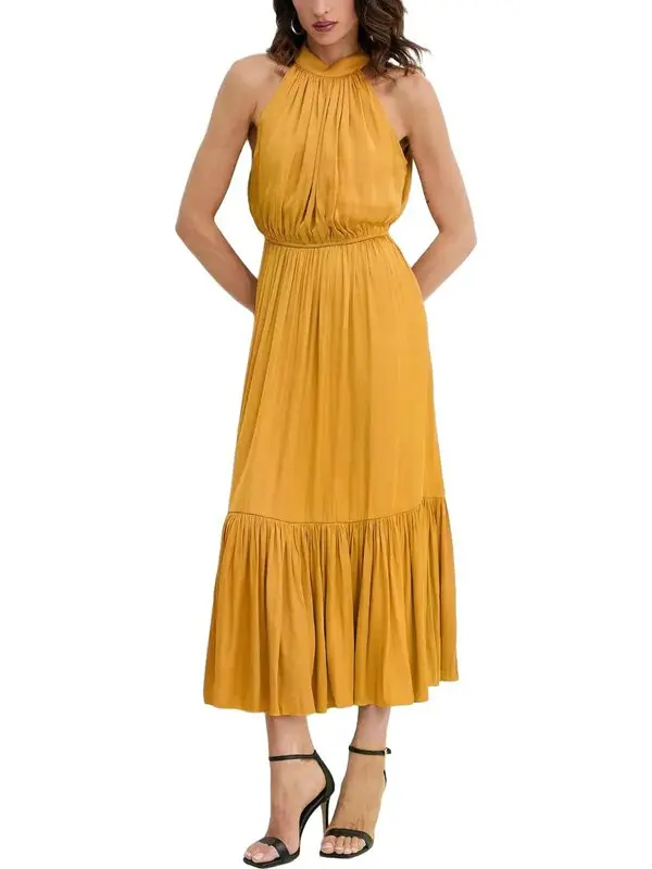 MORGAN Halterneck Tiered Midi Dress - Yellow
