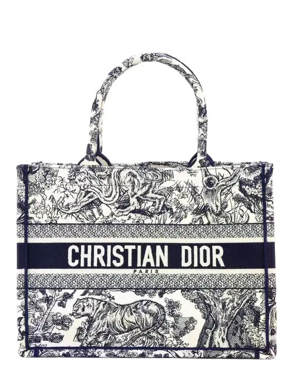 Dior Book Embroidered Canvas Medium Tote Bag - Blue