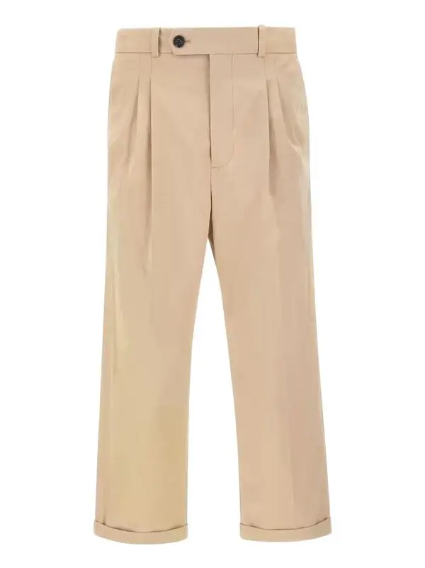 Drole De Monsieur Pleat Logo Patch Trousers - Neutrals