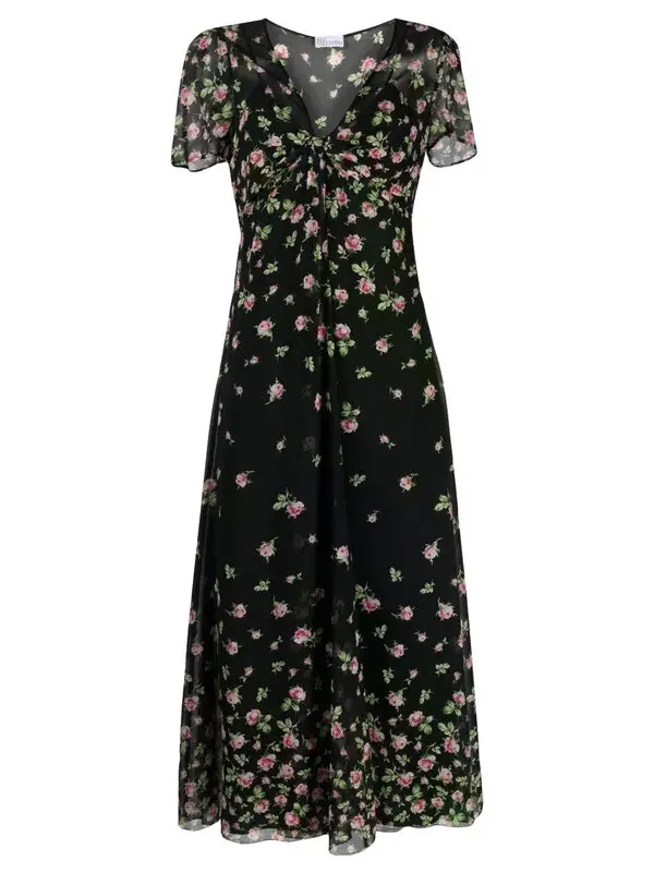 Valentino Garavani Floral-print Chiffon Midi Dress - Black