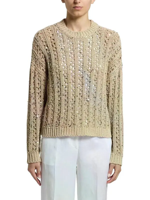 Peserico Sequin-embellished Round-neck Sweater - Neutrals