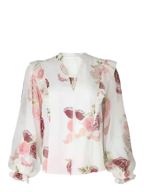 Giambattista Valli Floral-print Ruffled Blouse - White