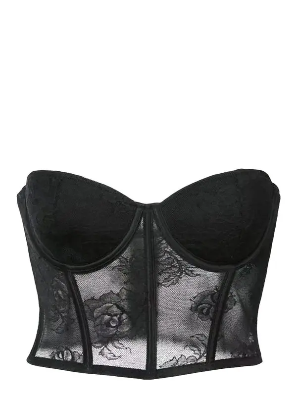 FLEUR DU MAL Lace Bustier Top - Black