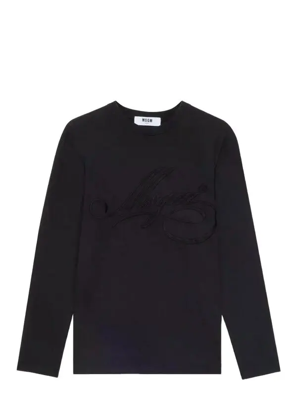 MSGM Embroidered-logo Long-sleeve T-shirt - Black