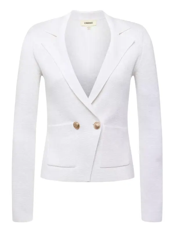 L'Agence Double-breasted Knit Blazer - White