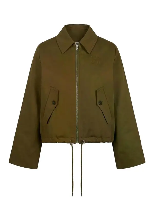Closed Zip-up Jacket With Drawstring Waist - Green