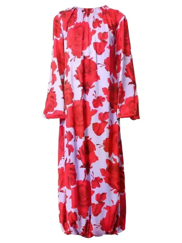 MSGM Floral Long-sleeve Dress - Red
