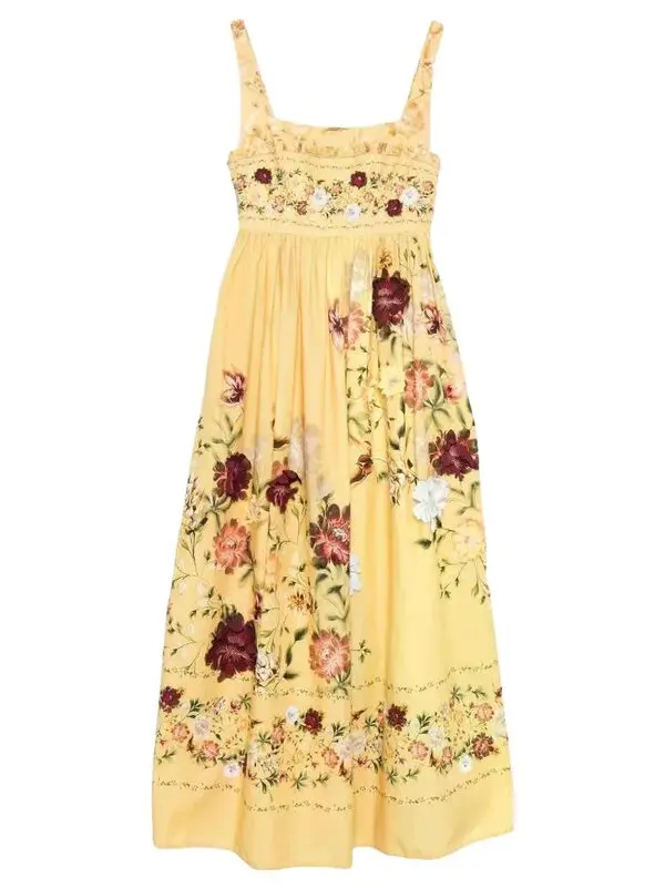 Agua Bendita Floral-print Midi Dress - Yellow