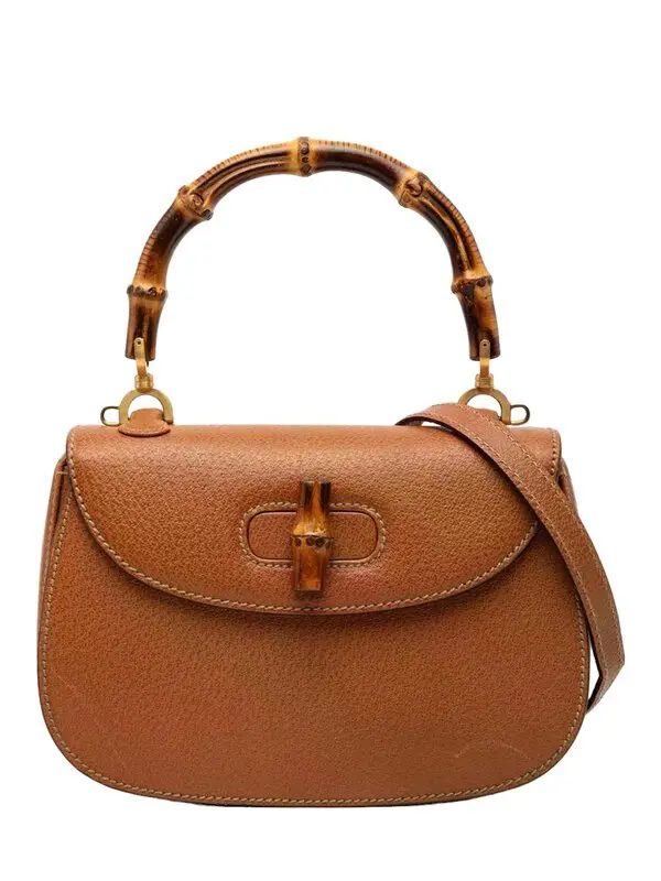 Gucci Small Calfskin Bamboo Top Handle Satchel - Brown