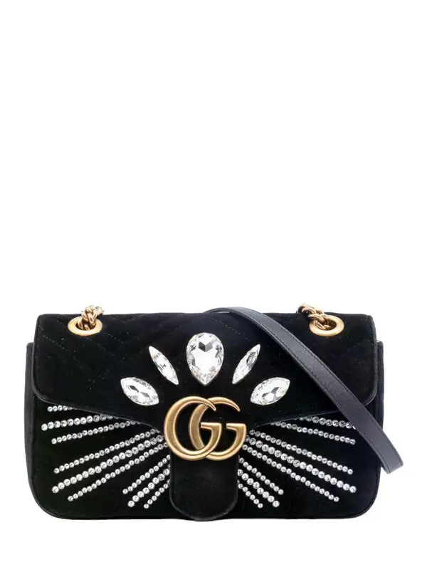Gucci Gg Marmont Medium Matelasse Velvet Shoulder Bag - Black