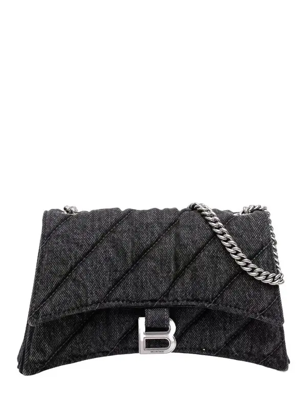Balenciaga Xs Denim Crush Chain Crossbody Bag - Grey