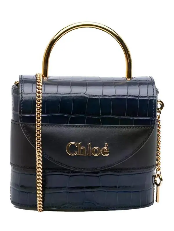Chloé Croc Embossed Leather Aby Lock Satchel - Blue