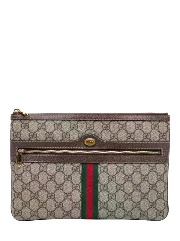 Gucci Gg Supreme Web Ophidia Clutch Bag - Brown
