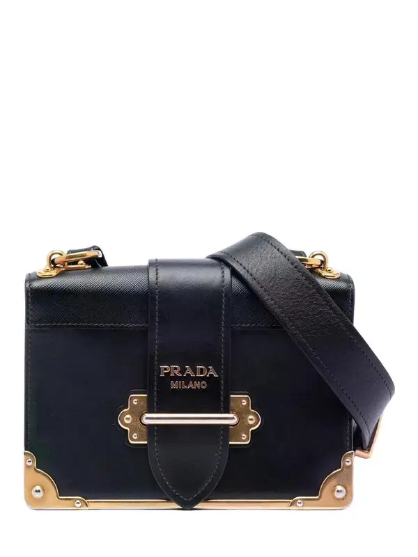 Prada Saffiano Trimmed City Calf Cahier Crossbody Bag - Black