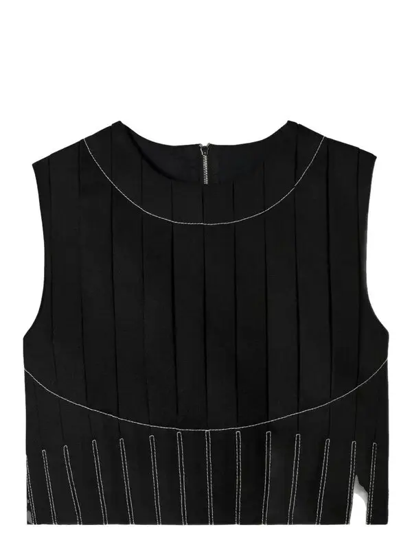 Tory Burch Wool Twill Pleated Top - Black