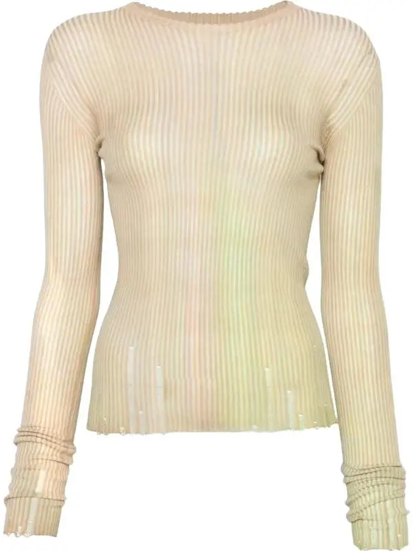 UMA WANG Ribbed Frayed Top - Neutrals