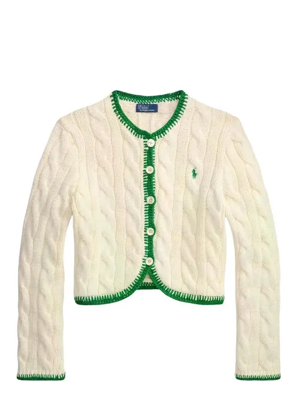 Polo Ralph Lauren Contrast-trim Cable-knit Cardigan - Neutrals