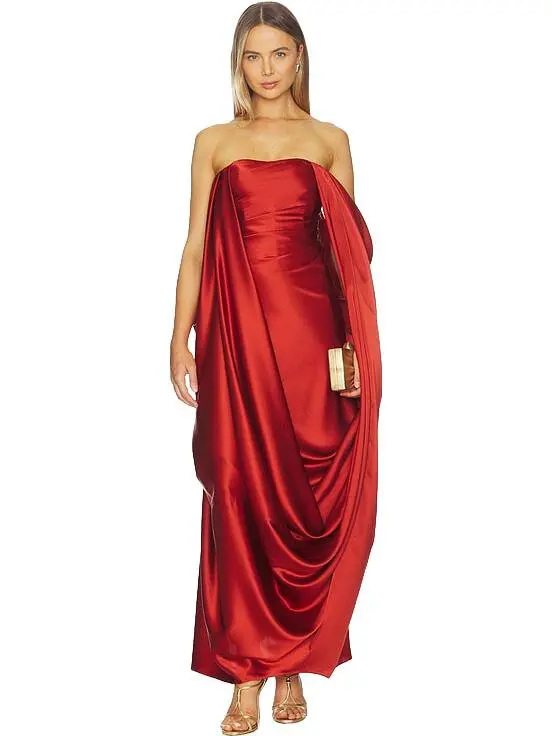 Alejandra Alonso Rojas Draped Overlay Gown - Red