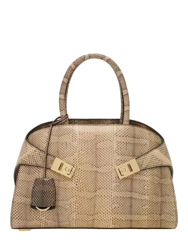 FERRAGAMO Hug Snakeskin Tote Bag - Neutrals