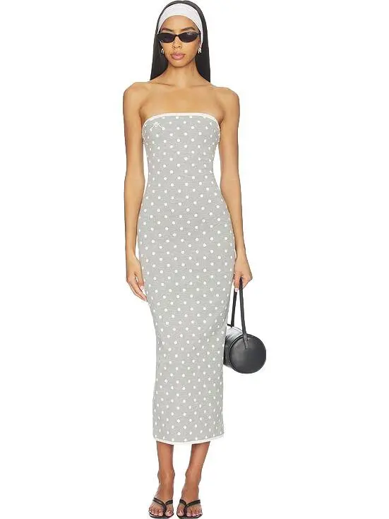 ROWEN ROSE Polka Dot Bustier Dress - Light Grey