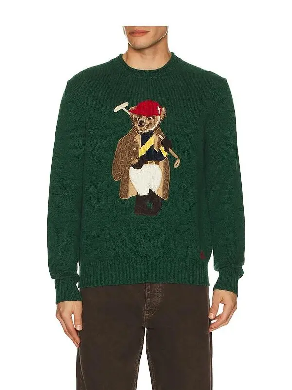 Polo Ralph Lauren Long Sleeve Cotton Linen Society Bear Rollneck Sweater - Green