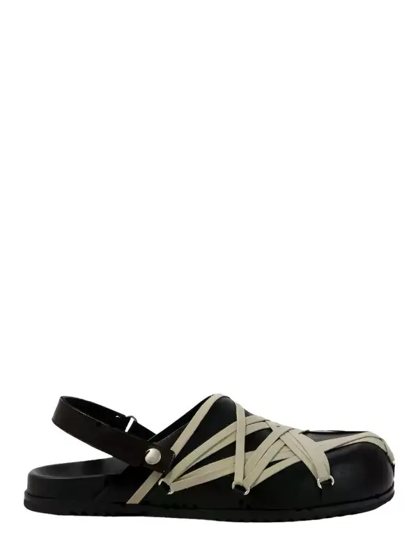 Rick Owens Megalace Cross Strap Mules - Black