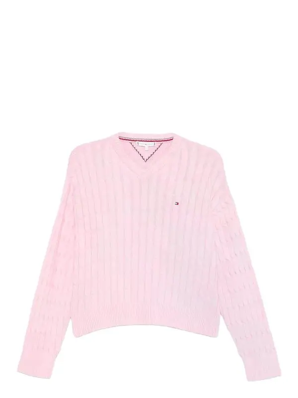 Tommy Hilfiger Cable-knit V-neck Sweater - Pink