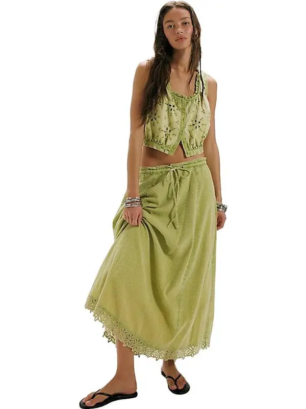 Free People Cotton Maxi Skirt Set - Overdye Palm Oasis