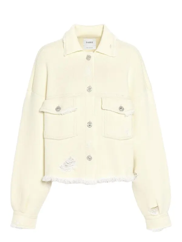 BARRIE Cropped Denim Jacket With Fringes - Beige