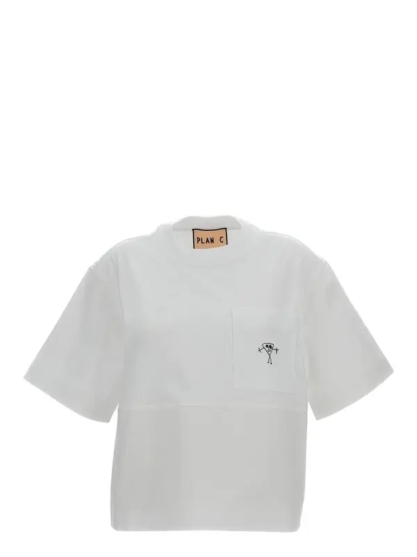 Plan C Crewneck T-shirt With Applied Pocket - White