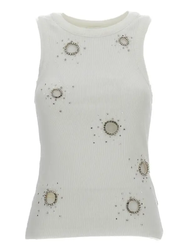 DES_PHEMMES Embellished Tank Top - White