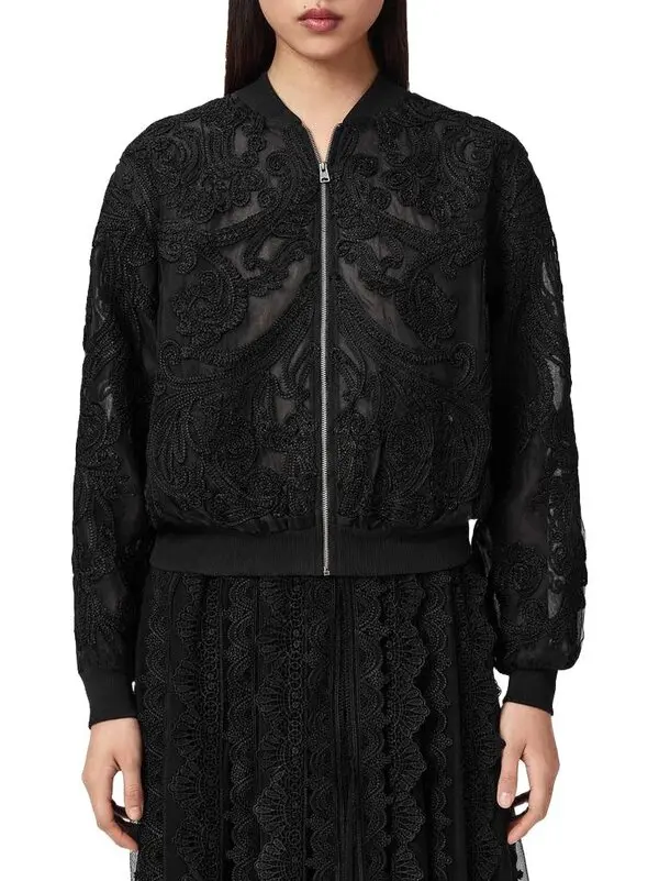 ALLSAINTS Jade Embroidered Bomber Jacket - Black