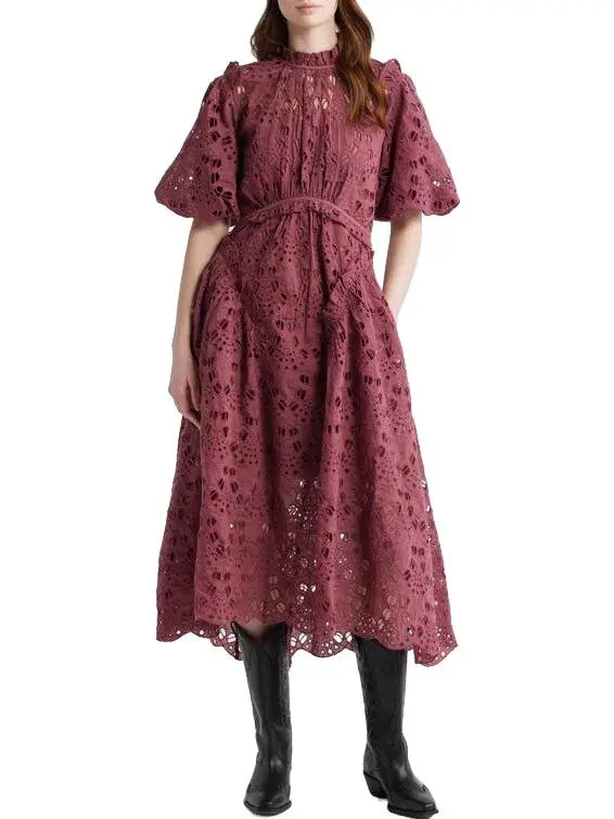 ALLSAINTS Odette Eyelet Embroidered Dress - Raspberry Pink
