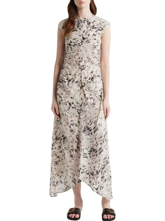 ALLSAINTS Abstract Print Ruched Dress - Canter Ecru White