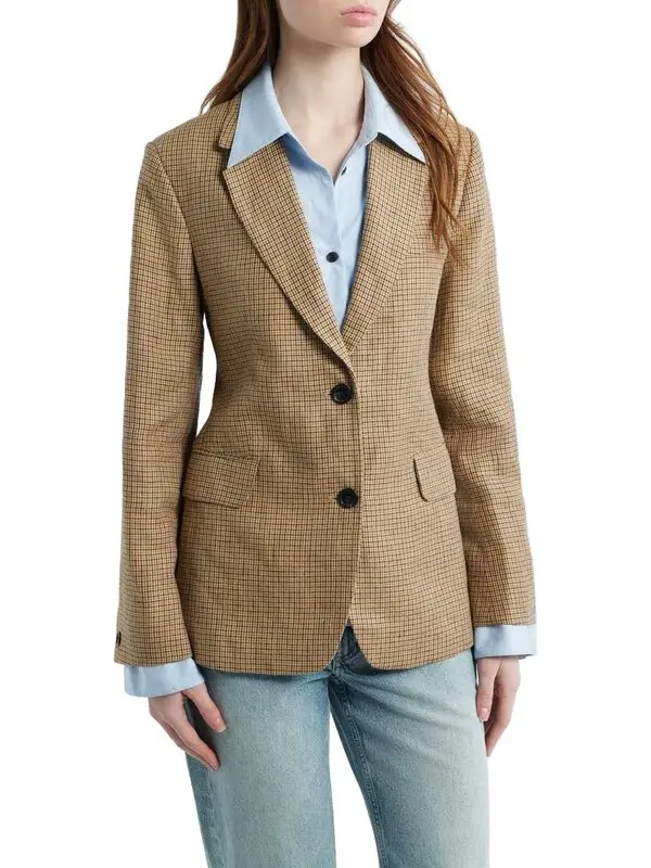 Rag & Bone Frank Plaid Linen Blazer With Poplin Bib - Tan Plaid
