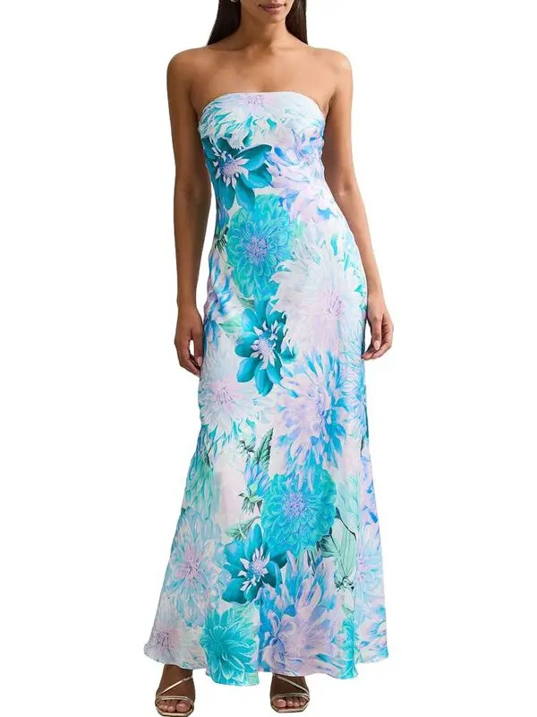 EVER NEW Kai Floral Strapless Satin Dress - Blue Carmen Floral