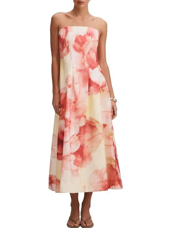 EVER NEW Mirielle Strapless Abstract Print Midi Sundress - Bellara Floral