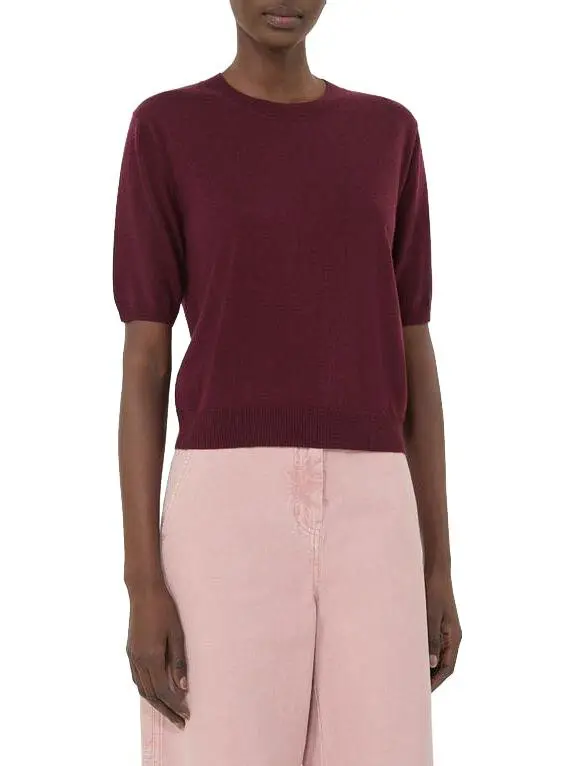 Max Mara Marea Wool & Cashmere Short Sleeve Sweater - Bordeaux
