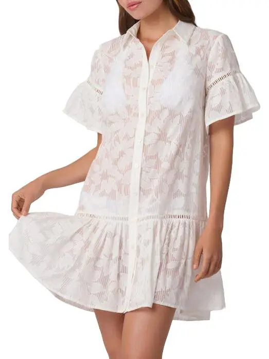 Shoshanna Ruffle Mini Floral Burnout Cover Up - Optic