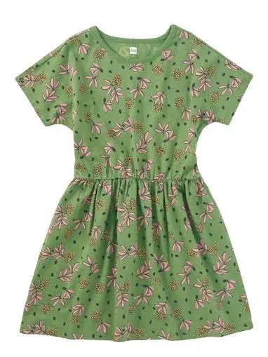 TEA COLLECTION Short Sleeve Twirl Dress - Olive Floral