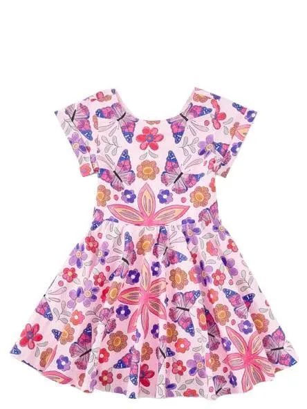 TEA COLLECTION Printed Button Back Skirted Dress - Butterfly Tile