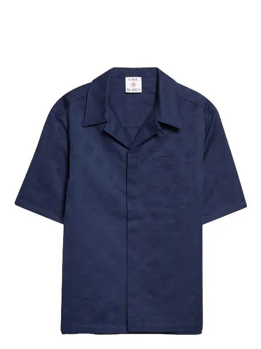 Casablanca Monogram Cotton Poplin Camp Shirt - Navy