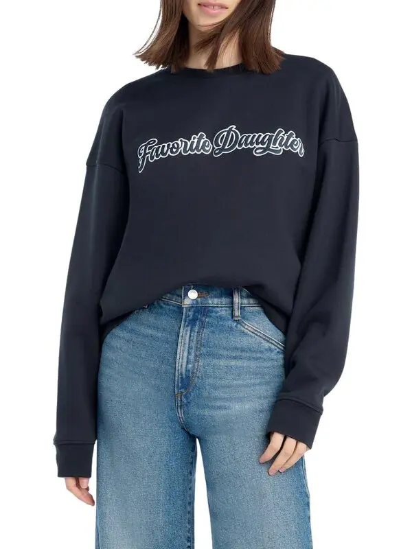 FAVORITE DAUGHTER Varsity Crewneck Sweatshirt - Navy/white