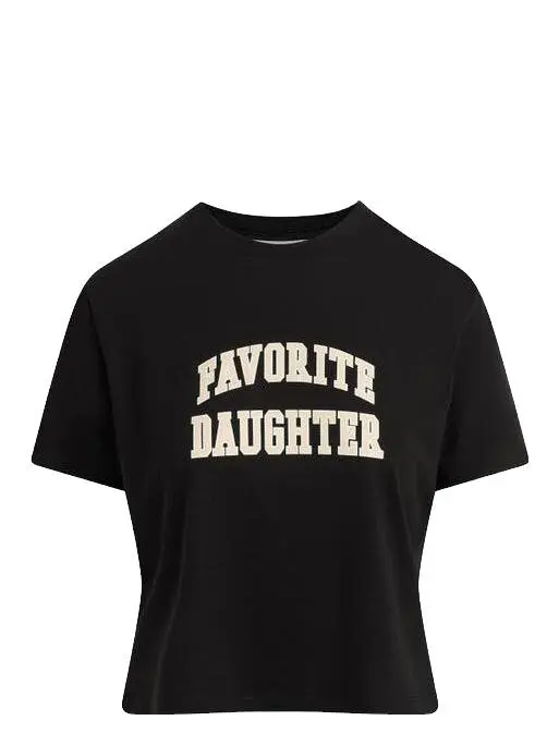 FAVORITE DAUGHTER Collegiate Logo Crop Graphic T-shirt - Black/pale Pink