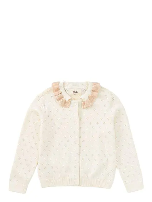 TEA COLLECTION Collared Pointelle Cardigan - Chalk