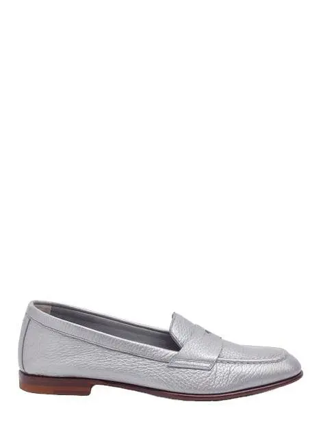 Santoni Tumbled Leather Penny Loafer - Silver